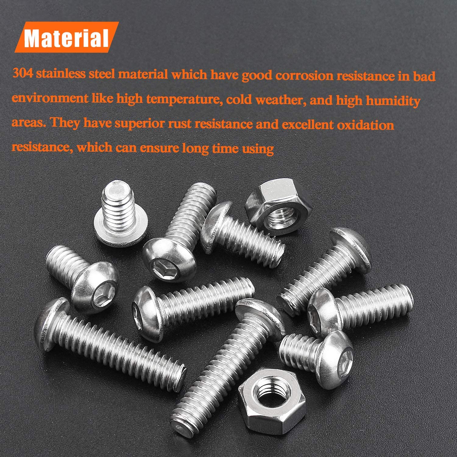 HELIFOUNER 65 Pieces 5 Sizes 304 Stainless Steel 1/4-20 x 3/8" 1/2" 5/8" 3/4" 1" UNC Thread Button Head Socket Cap Screws Bolts Kit