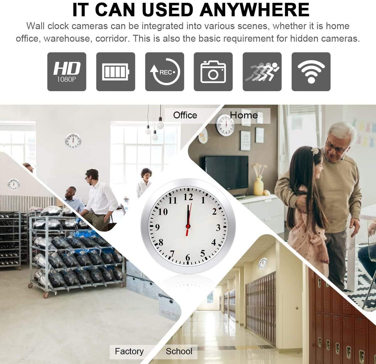 JLRKENG Hidden Spy Camera Wall Clock 1080P HD WiFi Clock Cameras Wireless Home Security Nanny Cam with Motion Detection Alarm Mini Video Recorder for Home and Office Surveillance, No Audio