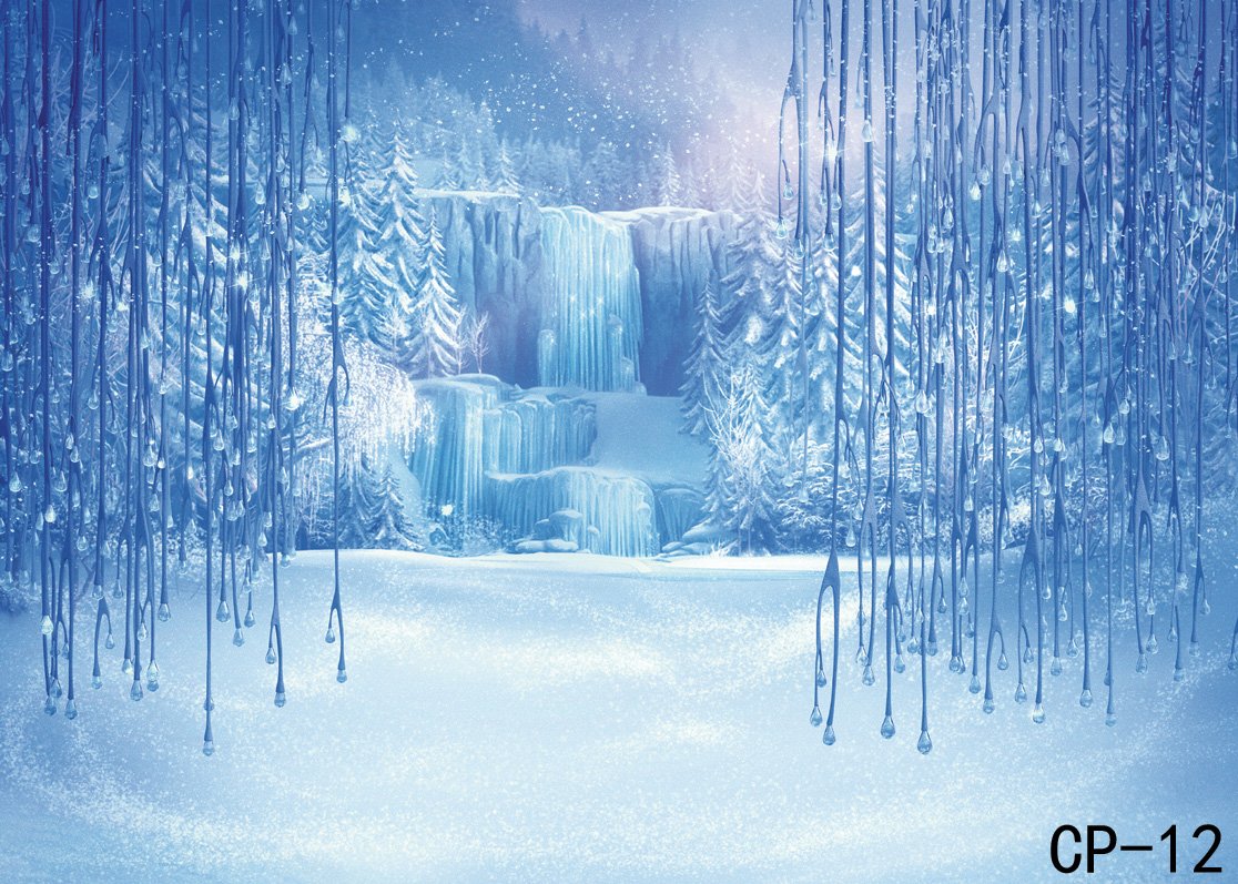LYWYGG 7x5ft Ice and Snow White World Photography Backdrops Background Christmas Winter Snow Ice Crystal Pendant World for Children Photo Studio Props Backdrop CP-12