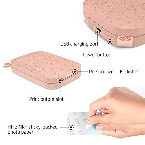 HP Sprocket Portable 2x3" Instant Color Photo Printer (Blush) Print Pictures on Zink Sticky-Backed Paper from your iOS & Android Device.