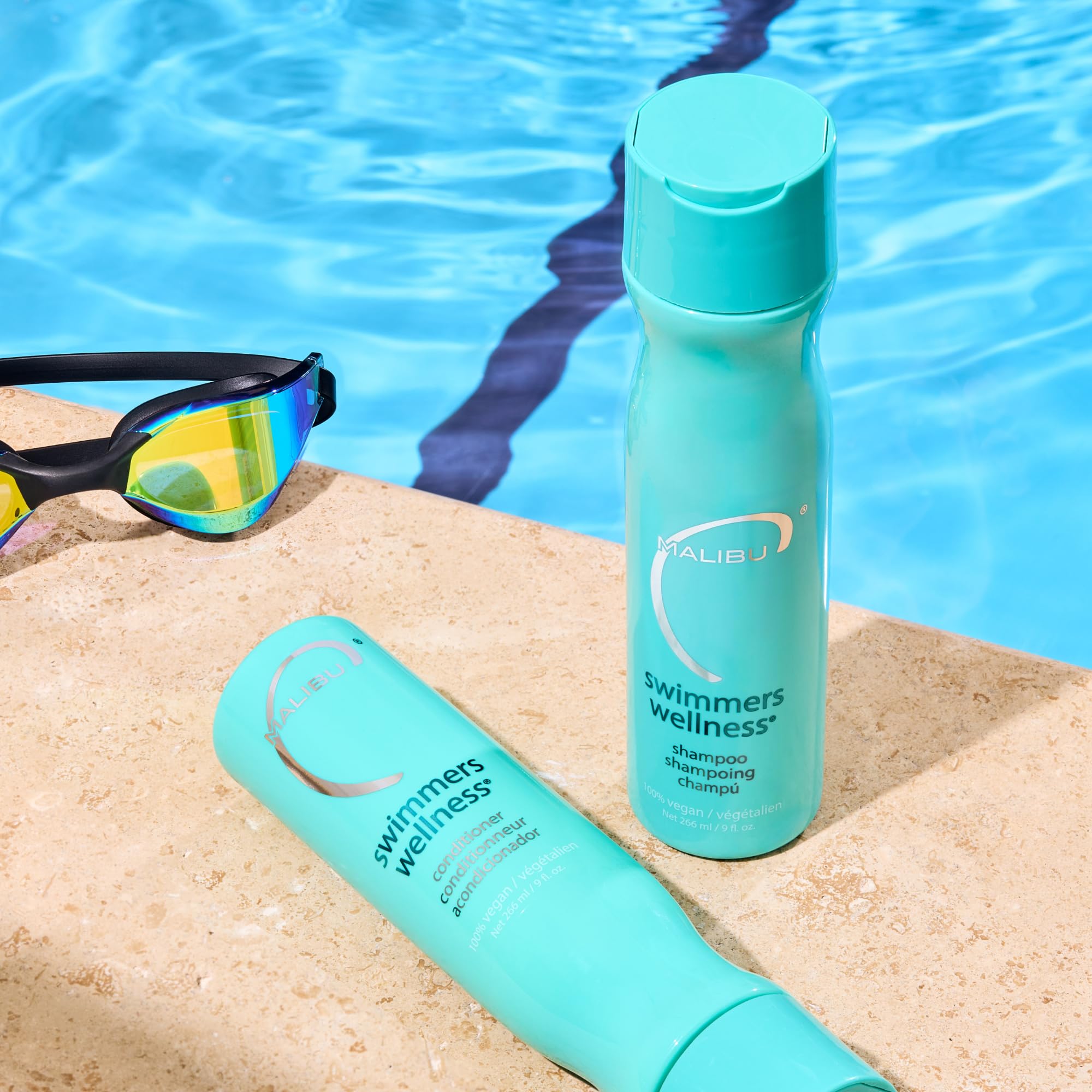 Malibu C Swimmers Wellness Conditioner - Moisturizing Conditioner for Swimmers to Combat Dry, Brittle Hair - Restores Texture Affected by Pool Elements - Sulfate Free Hair Care (9 oz)