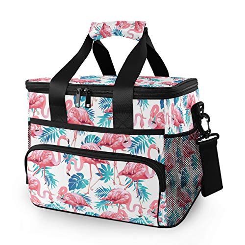 JUMBEAR Tropical Palm Flamingo Leakproof Reusable Insulated Cooler Lunch Bag Office School Picnic Hiking Beach Lunch Box Organizer