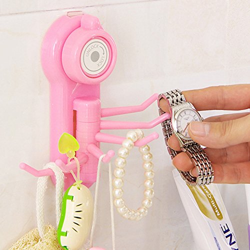 HandmadeTHshop Strong Vacuum Wall Sucker six Claw Hooks Home Kitchen Bathroom Living Storage Debris Organizer Wall Accessorie (Pink)