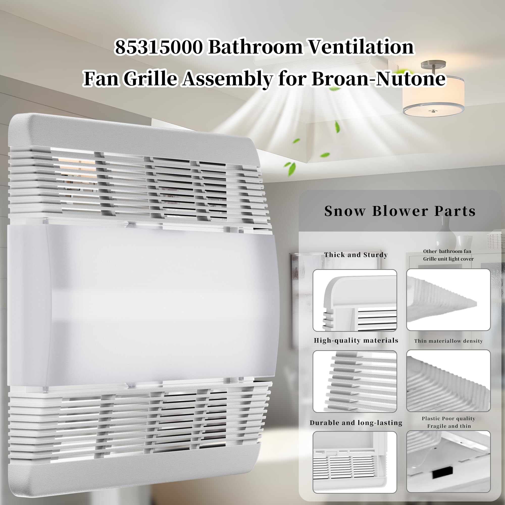 85315000 Vent Fan Cover Grille And Lens Replacement for Broan Nutone Bathroom Ventilation Plastic Cover,Bathroom Fan Exhaust Fits Broan Nutone 663,663N,663FL,663LN,669L,669LN,669FN,770F,763RLN,769RLN