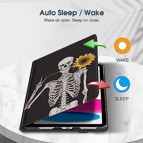 Case for iPad Pro 11 Inch 4th/3rd/2nd/1st Generation 2022/2021/2020/2018, Multi-Angle Smart Stand Cover Auto Sleep/Wake Fit iPad Air 4/5,Yellow Sunflower Skull