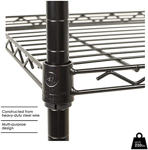 Heavy Duty 5-Tier Shelving Unit Commercial Grade Adjustable 900Lbs Capacity Steel Storage Rack 30L x 14D x 60H Mobile Shelves Wire Shelf Silver Rolling Utility Cart for Pantry Garage Kitchen- Black