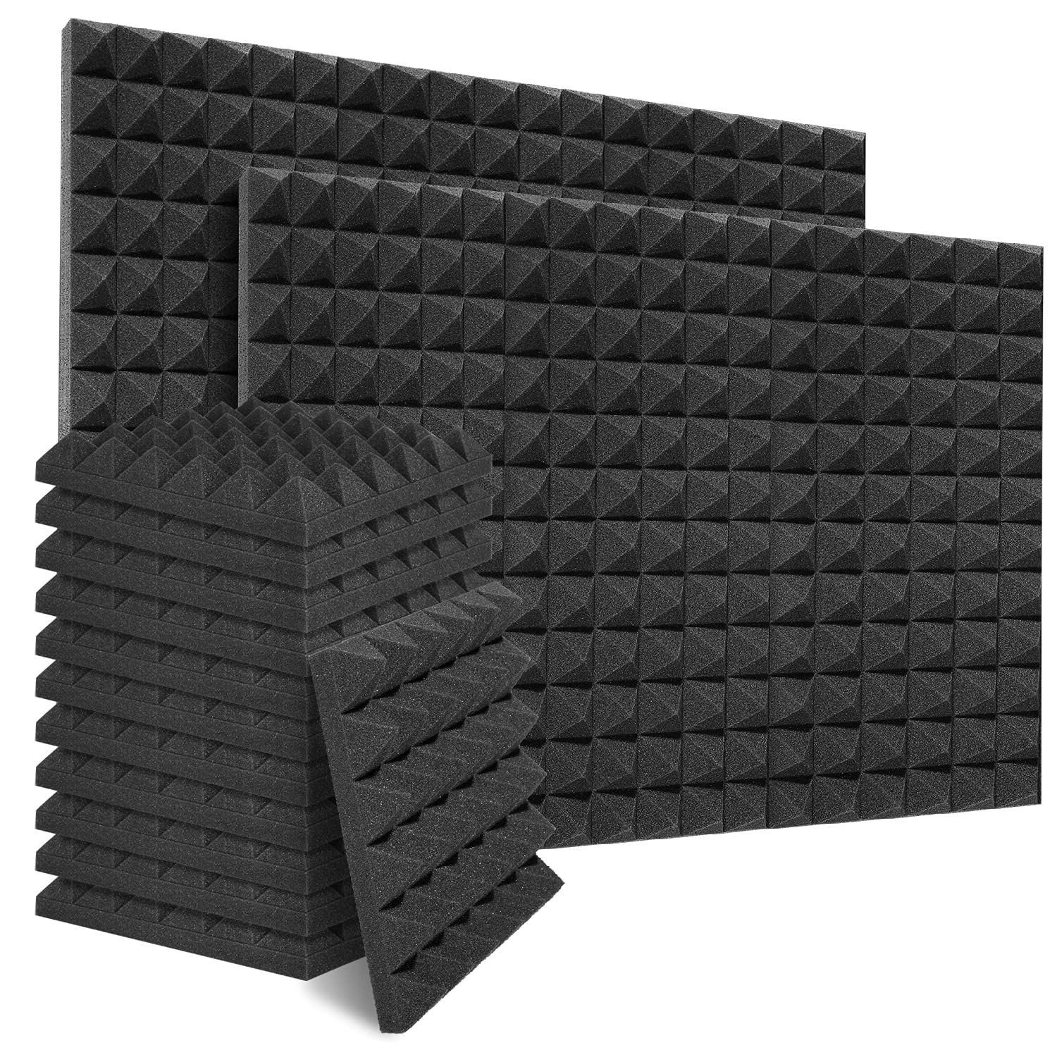 24 Pack Acoustic Foam Panels Sound Proof Foam Panels 2 Inch, 2" X 12" X 12" Fire Retardant Sound Proofing Padding for Wall, Studio Foam Wedge Tiles