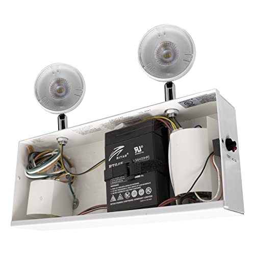 LFI Lights | Chicago Approved Emergency Light | White Steel Housing | Two LED Adjustable Round Heads | Hardwired with Battery Backup | UL Listed | 6V 10W | EL-CHLED