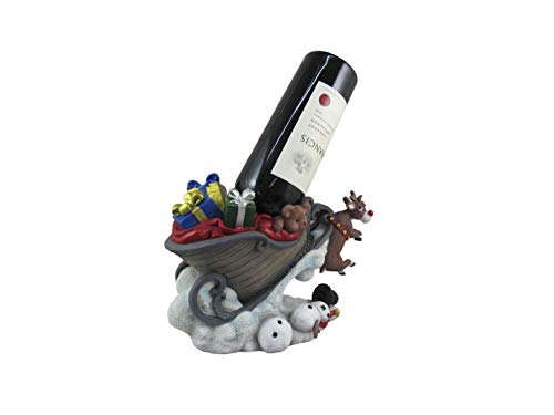 World of Wonders Night Before Christmas Reindeer Sleigh Wine Bottle Holder | Christmas Decorations | Table Top Wine Bottle Holder | Wine Bar Holiday Décor - 10.25L