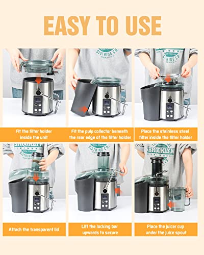 Centrifugal Juicer Machine - LCD Monitor 1100W Juice Maker Extractor, 5-Speed Juice Processor Fruit and Vegetable, 3" Feed Chute Stainless Steel Power Juicer, Easy Clean, BPA Free (Black)