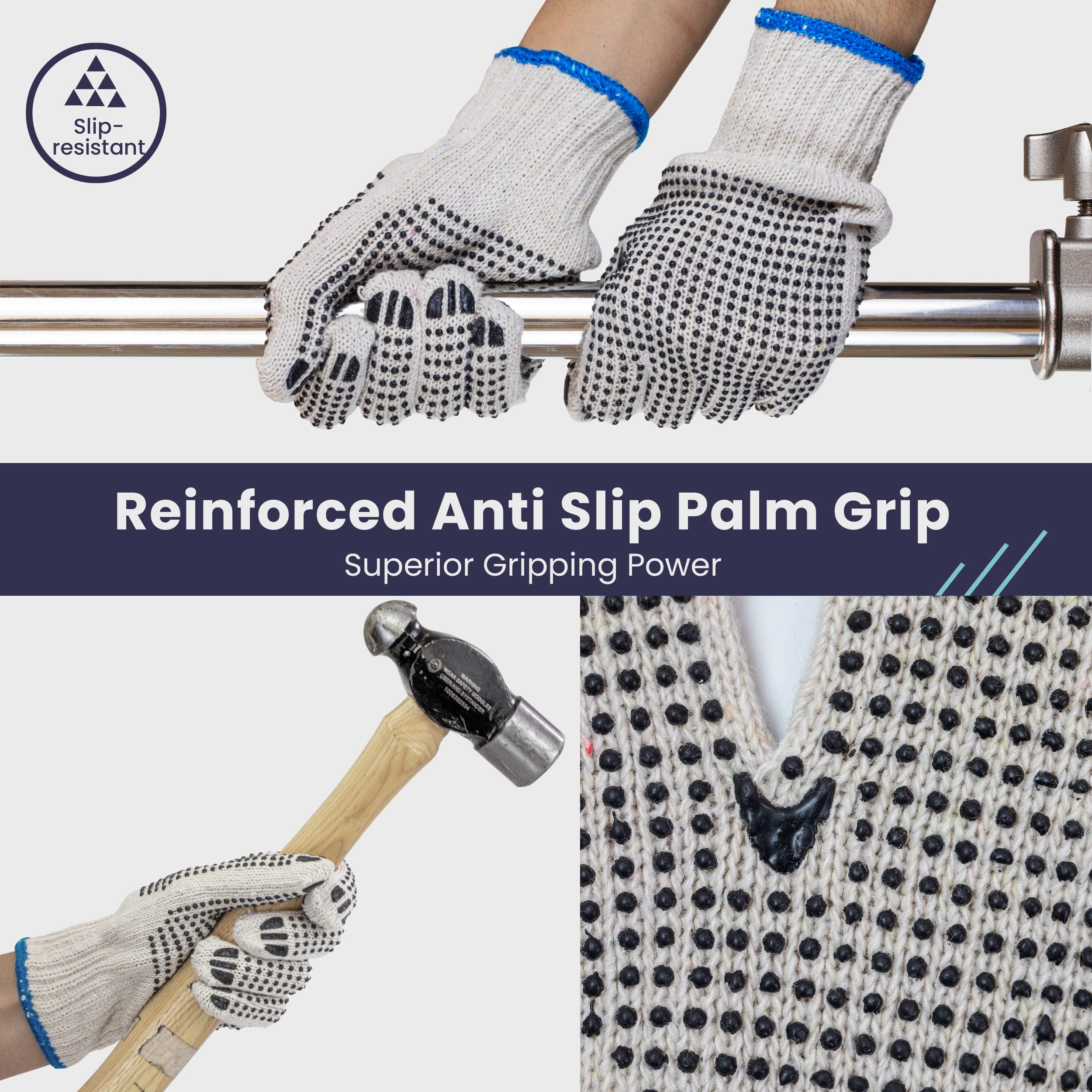 FMP Brands 24 Pairs Safety Cotton Work Gloves with Grip Double Sided Dot Machine Knit Gloves