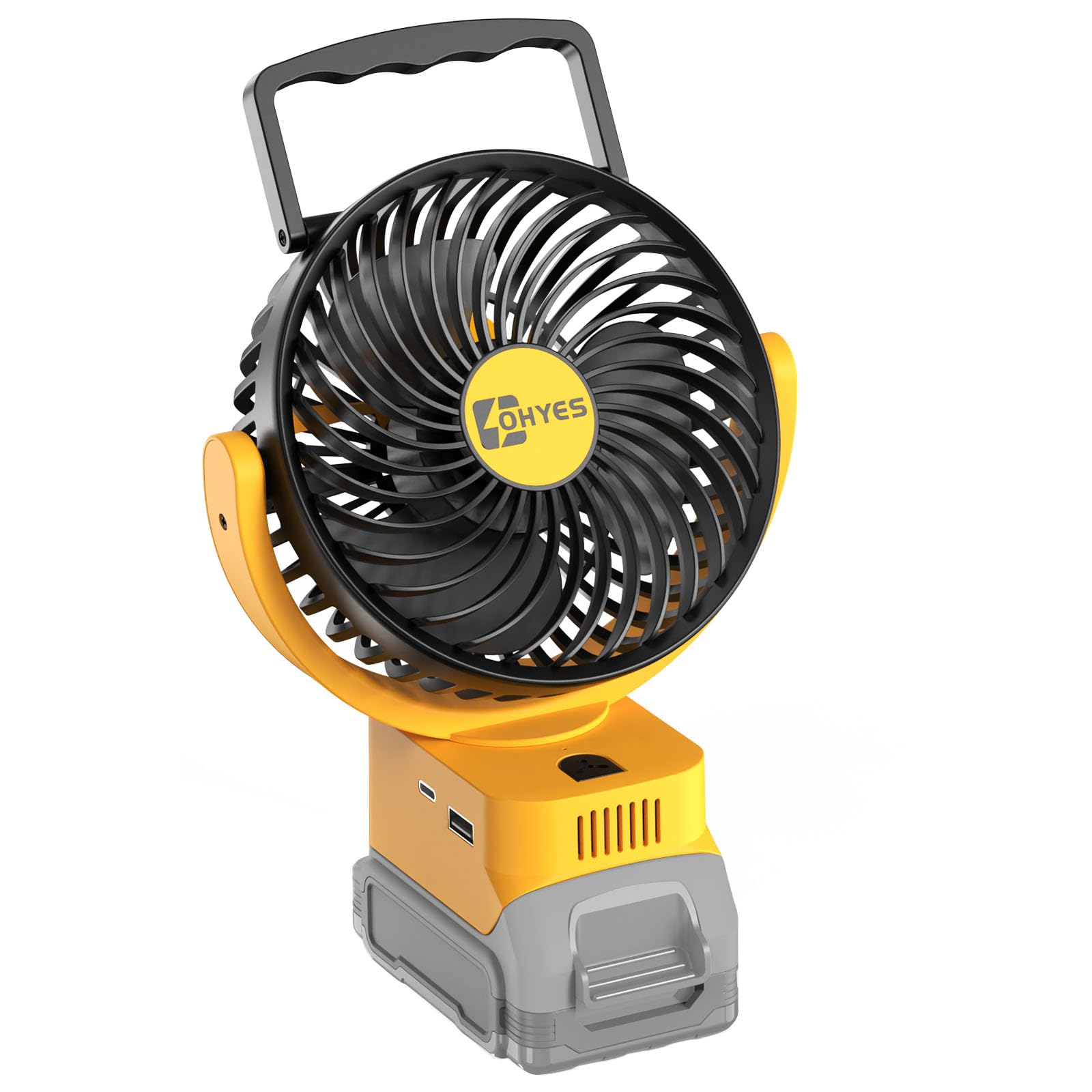 ohyes Cordless Jobsite Fan Fit For DeWALT 20V Max including 60V Flex Battery Brushless Motor With USB A+C Fast Charging For Camping Workshop and Construction Site(Battery not included)