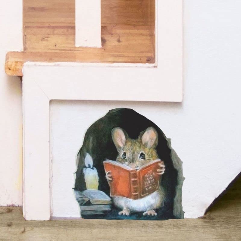 3PCS 3D Realistic Mouse Wall Stickers, Mouse Reading Book Wall Decals Wall Decor, Removable Wall Art Murals for Living Room Nursery Bedroom Kids Room Home Wall Decoration