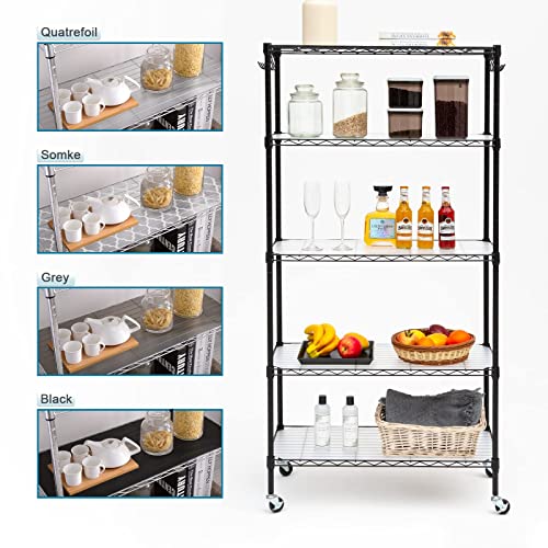 BRIAN & DANY Wire Shelf Liner 18" X 24", Heavy Duty Shelf Liners for Wire Shelving, Waterproof Protector Mats, Set of 5, Quatrefoil Grey