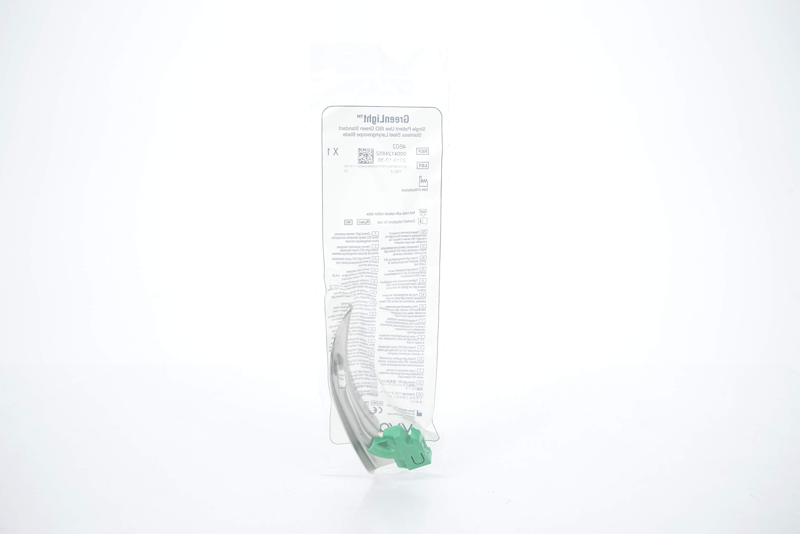 Vyaire Medical Greenlight Laryngoscope Blade, Stainless Steel, Size 2, Single Patient, ISO Standard, Case of 20, 4602
