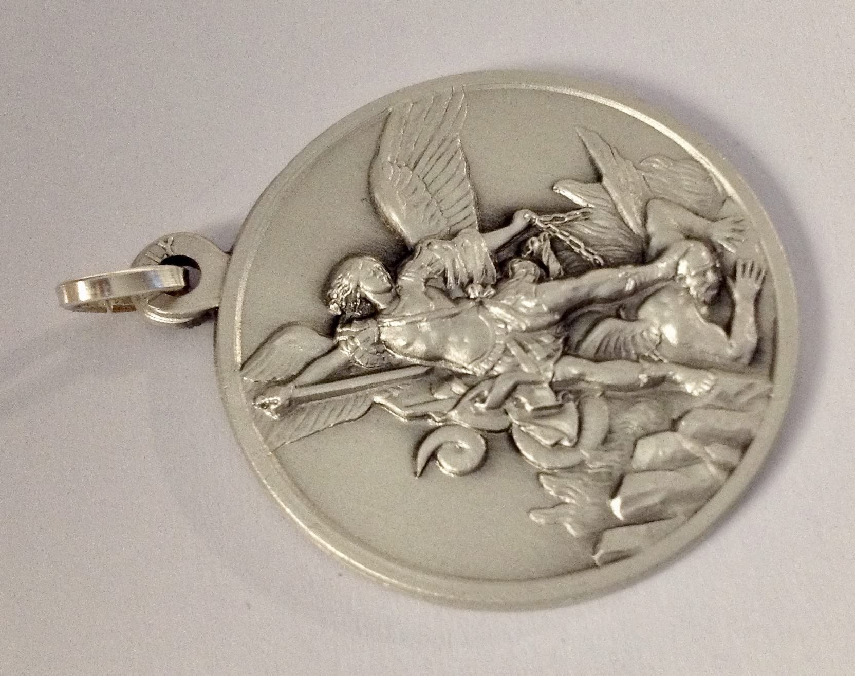 925 STERLING SILVER SAINT MICHAEL THE ARCHANGEL MEDAL - BIG SIZE - MADE IN HIGH RELIEV