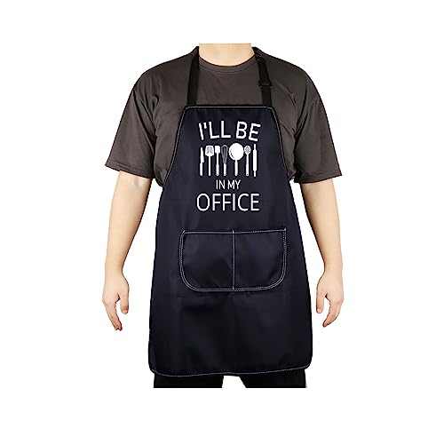 CENWA I'll Be In My Office Funny Office Apron Chef Kitchen Apron Smoking Cooking Grilling BBQ Office Chef Funny Gift Apron (Be In My Office apron)