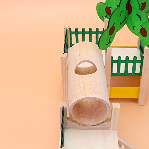 POPETPOP Wooden Hamster House Hideout Hut with Funny Climbing Ladder Exercise Toys for for Small Animals