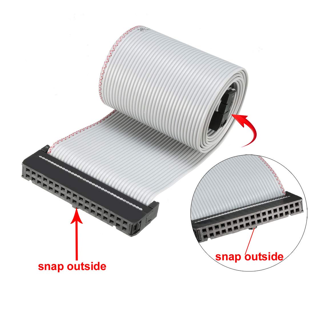 uxcell IDC Gray Wire Flat Ribbon Cable 34 Pins 66cm Length 2.54mm Pitch 2pcs Type-C