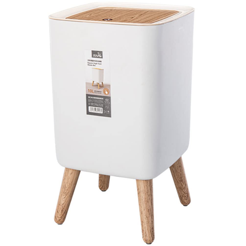 TOPBATHY Wood Grain Trash Can Press-Type Rubbish Can Household Garbage Bin Bedroom Trash Can Waste Paper Basket Plastic Waste Bin Convenient Trash Can Trash Cans for Kitchen Home Supplies