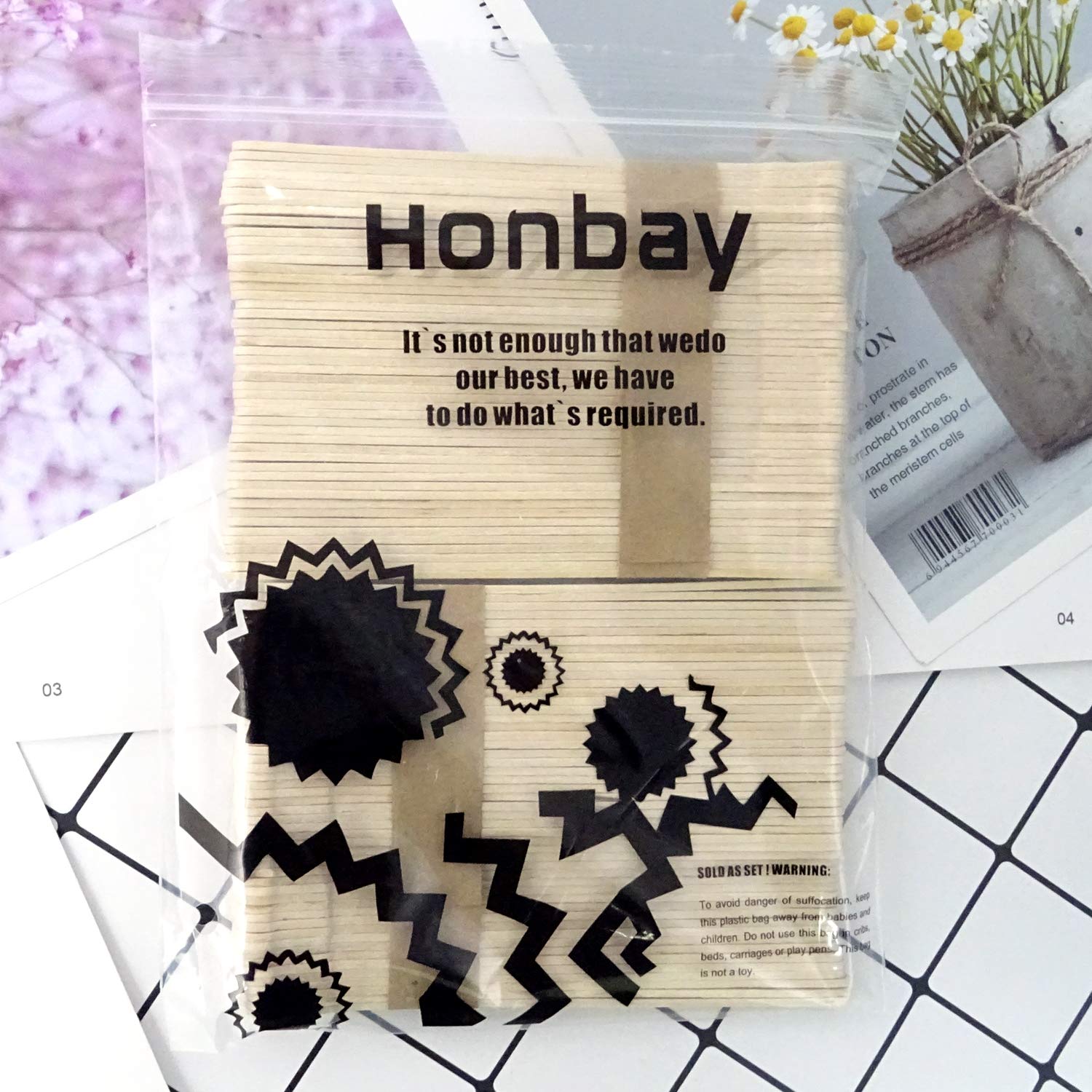 Honbay 100PCS Wooden Wax Sticks Wax Spatulas Applicator Sticks for Face Lip Hair Eyebrow Removal (4.9 Inch)