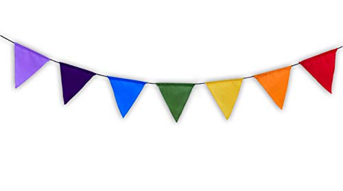 Hands Of Tibet LLC Handmade Blank Triangle Prayer Flags Surged Edges Put Your Own Prayers (Blank-Triangle-Seven-Chakra-6"X6")