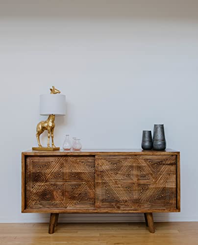 Creative Co-Op Resin Giraffe Table Lamp with Linen Shade, Distressed Gold