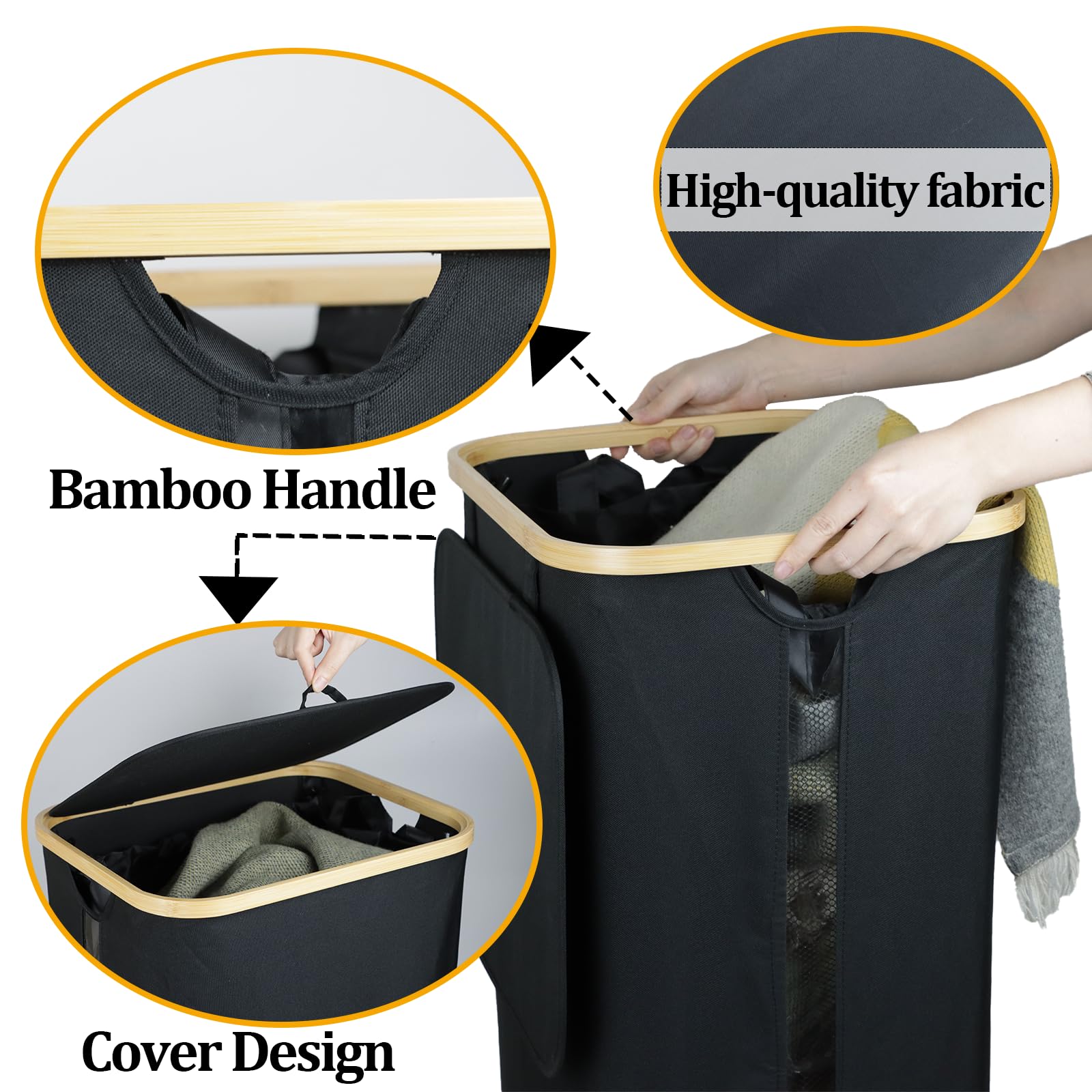 Laundry Basket with Lid, 100L Large Laundry Hamper with Lid & Removable Bag, Foldable Dirty Clothes Hamper with Bamboo Handles, Visible Clothes Basket Organizer for Bedroom, Bathroom & Laundry Room