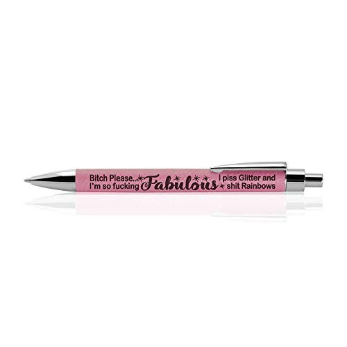 KATE POSH Bitch please I'm so fucking FABULOUS, I piss glitter and shit rainbows - Engraved Pink Leather Pen - Funny Gag Gift