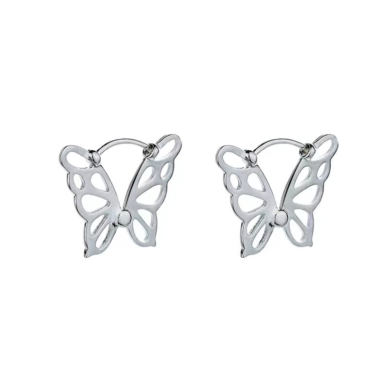 925 Sterling Silver Simple Butterfly Stud Earrings Korean Charm Statement Earrings for Women Trendy Jewelry Accessories Gift