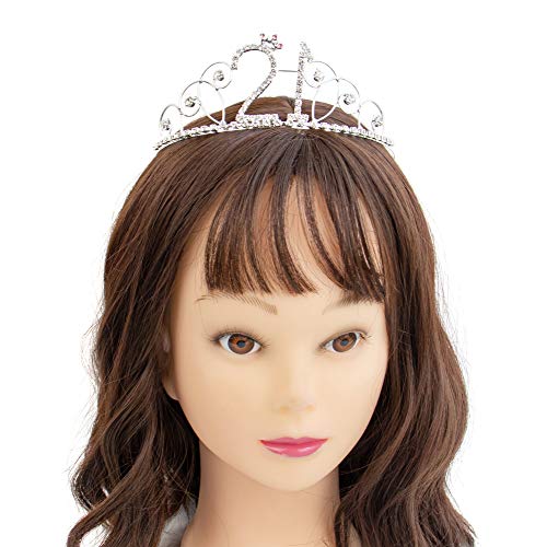 AUEAR, Crystal Birthday Tiara Rhinestone Princess Crown Happy Birthday Crowns Silver Diamante Crown for 21st Birthday Gift Decoration