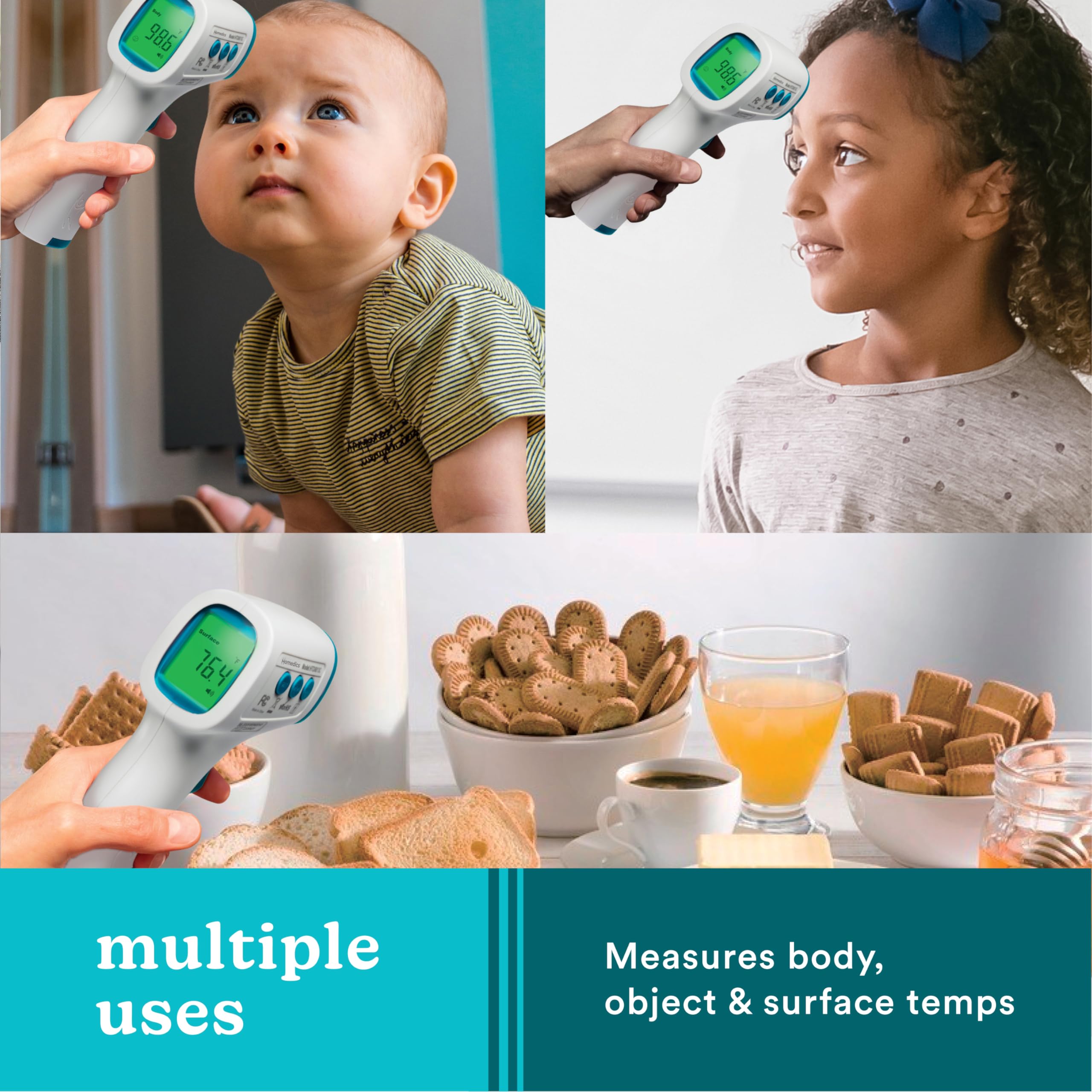 HoMedics Non-Contact Infrared Forehead Thermometer, Clinically Proven Fast Accurate Results, High-Fever Alert with 4-in-1 Readings