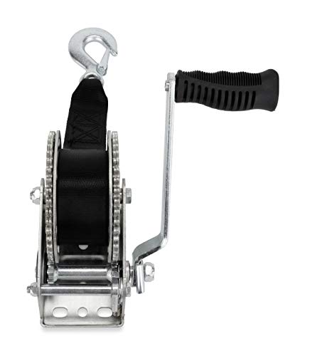 Camco 50000, Trailer Boat Winch | Features a 2-Way Ratchet & 20-Foot Strap with a 2,000lb Weight Capacity