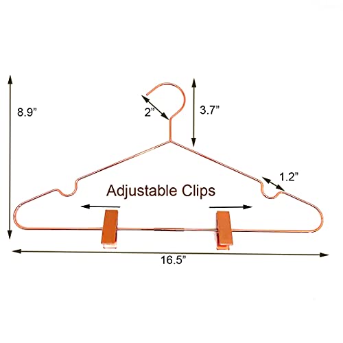 Koobay 16.5" Adult Rose Gold Metal Wire Clips Clothes Hangers, 25 Pack, Shiny Wire Clips Coat Suit Clothes Hangers Storage