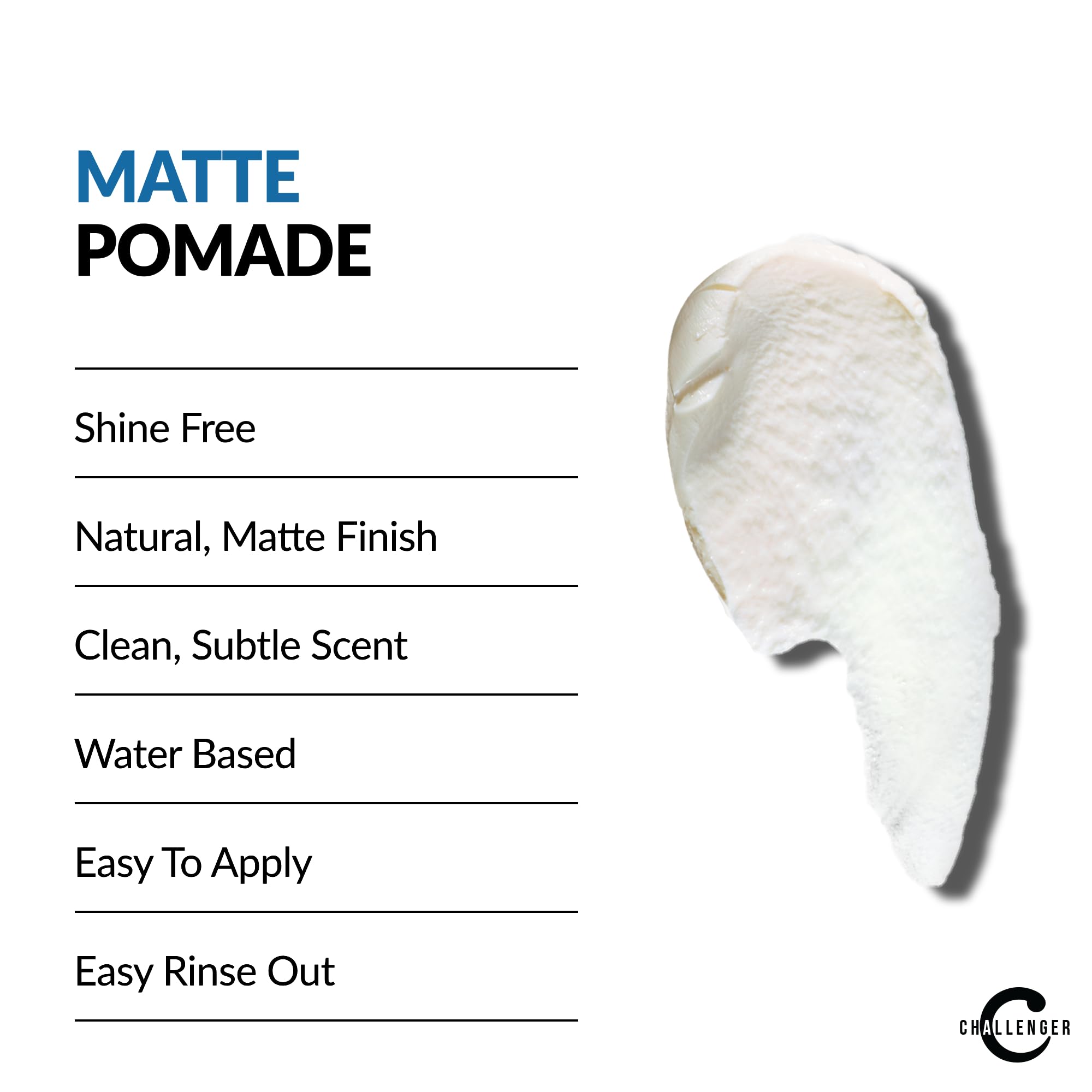 Challenger Men’s Matte Cream Pomade | Natural Shine Free Finish Product | Clean & Subtle Scent | Medium Firm Hold & Travel Friendly | 3oz