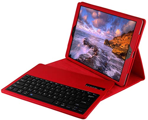 Lrufodya Keyboard Case for iPad Pro 12.9 Wireless Detachable Keyboard, Separable PU Leather Case Cover Magnetically Keyboard for iPad Pro 12.9 (for iPad 12.9(2015/2017), Red)