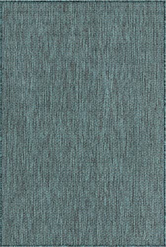 Rugs.com Outdoor Solid Collection Rug – 4' x 6' Teal Flatweave Rug Perfect for Entryways, Kitchens, Breakfast Nooks, Accent Pieces
