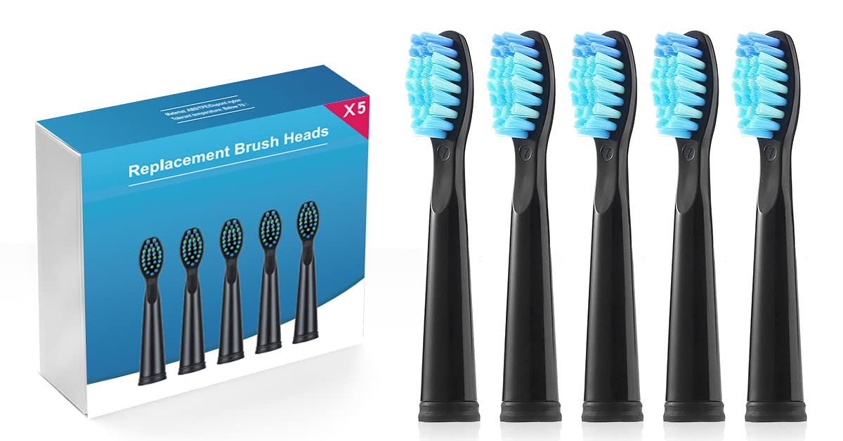 YUNCHI Electric Toothbrush Replacement Heads 5 Pack Compatible with Fairywill FW-507/508/551/917/959, for FW-D1/FW-D3/FW-D7/FW-D8, for Fairywill Toothbrush Refills - Black