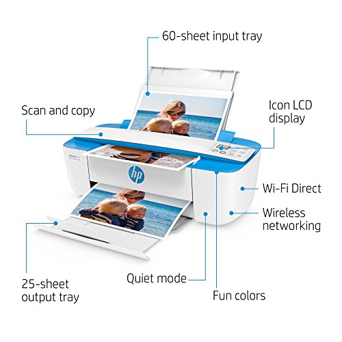 HP DeskJet 3755 All-in-One Wireless Printer - Instant Ink Ready, Mobile Printing, Best Printer for Home and Office, Scanner, Copy, Fax, Inkjet with Built-in Wifi, J9V90A - Blue Accent (Renewed)