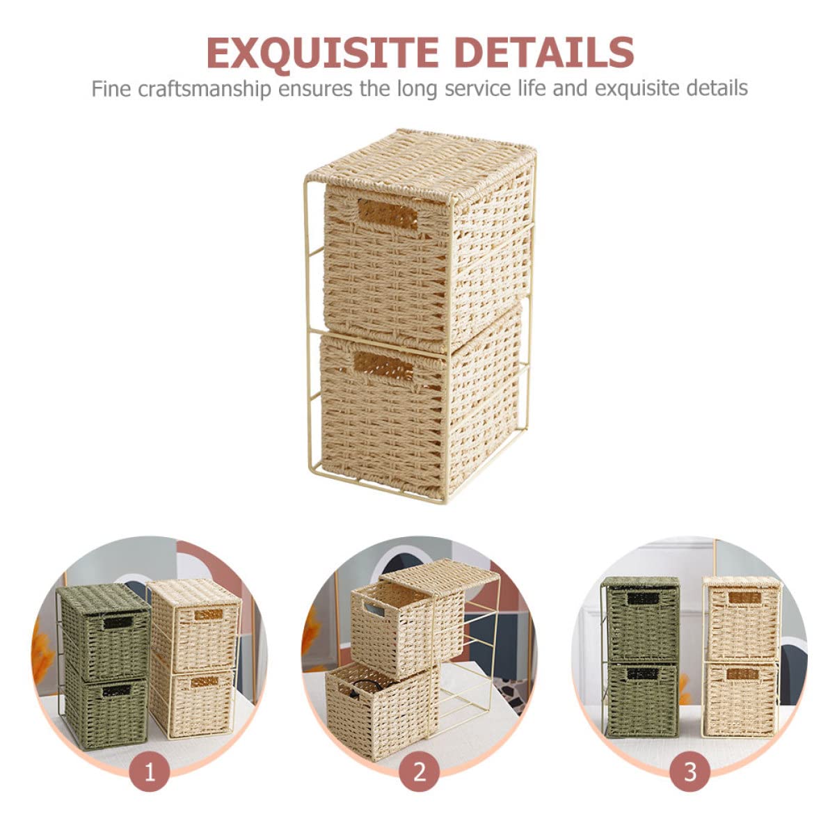 Cabilock Rattan Double Layer Basket wicker basket 3 drawer plastic storage 2 tier organizer baskets woven sliding basket plastic drawers for clothes pantry pvc imitation rattan egg to weave