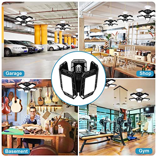 Luyata 2 Pack LED Garage Lights, 160W 16000LM 6500K Deformable LED Garage Ceiling Light Shop Lights with 5 Adjustable Panels for Garage Workshop Basement Support E26/E27 Screw Socket