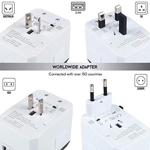 Raxxio Universal Travel Adapter, International Smart Power Plug with 2.4A 4 USB Ports Adapter, Converter for US, Canada, UK, Europe, AU, Asia (Type C USB White)