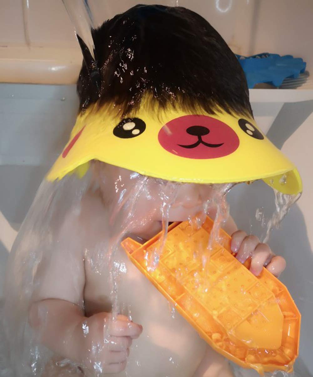 SUNTRADE Adjustable Visor Cartoon Shampoo Shower Bathing Protection Cap for Toddler, Baby, Kids, Children, Set of 3