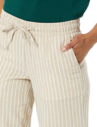 Amazon Essentials Women's Linen Blend Drawstring Wide Leg Pant (Available in Plus Size), Ecru Stripe, Small