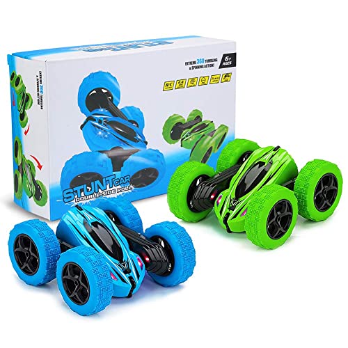 2PACK RC Stunt Car Remote Control Car for Kids, 2.4Ghz High Speed Rock Crawler Vehicle,360 Rotating 4WD Off Road Double Sided Rotating Tumbling Rc Car with 4 Rechargeable Battery.