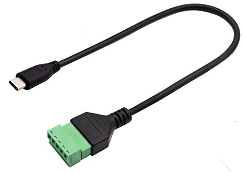 zdyCGTime Type C USB Screw Terminal Block Connector Cable 2.0 Type C USB Male Plug to 5 Pin Way Female Bolt Screw with Shield terminals Pluggable Type Adapter Connector Converter Cable(30CM2Pack Male