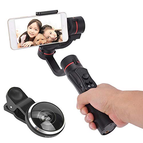 3 Axis Gimbal Stabilizer Vlog Handheld Cellphone Stabilizer Anti-Shake Smartphone Stabilizer for 55-90mm Cellphone Action Camera (Bundle : with Phone Lens)