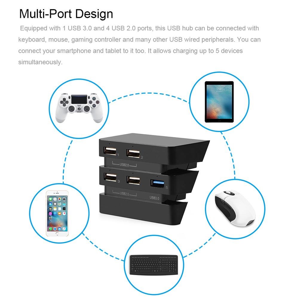 Socobeta Portable 5Port USB Hub Controller Adapter for PS4 Pro Console