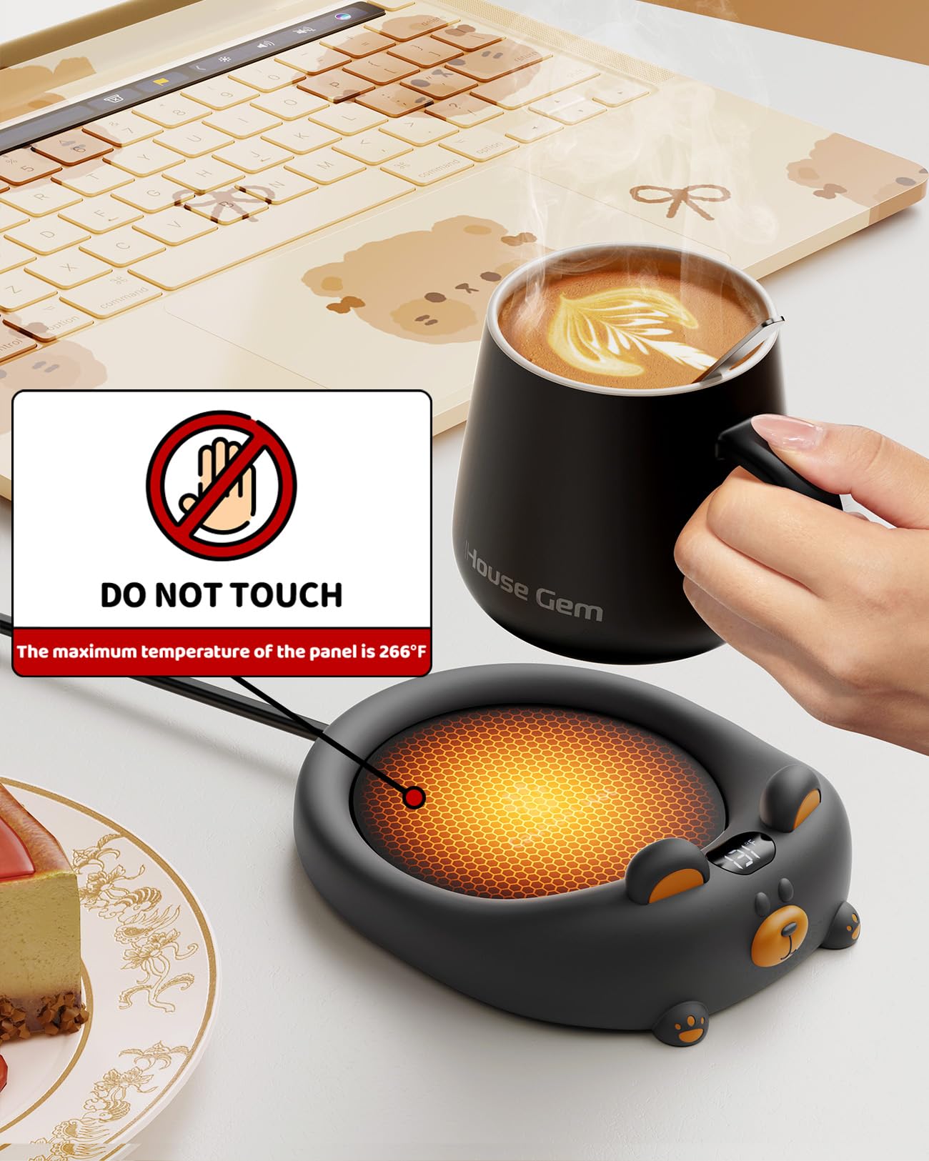 House Gem Coffee Mug Warmer for Desk, Electric Candle Warmer Plate, Desk Accessories with Auto Shut Off Timer (Black Brown)