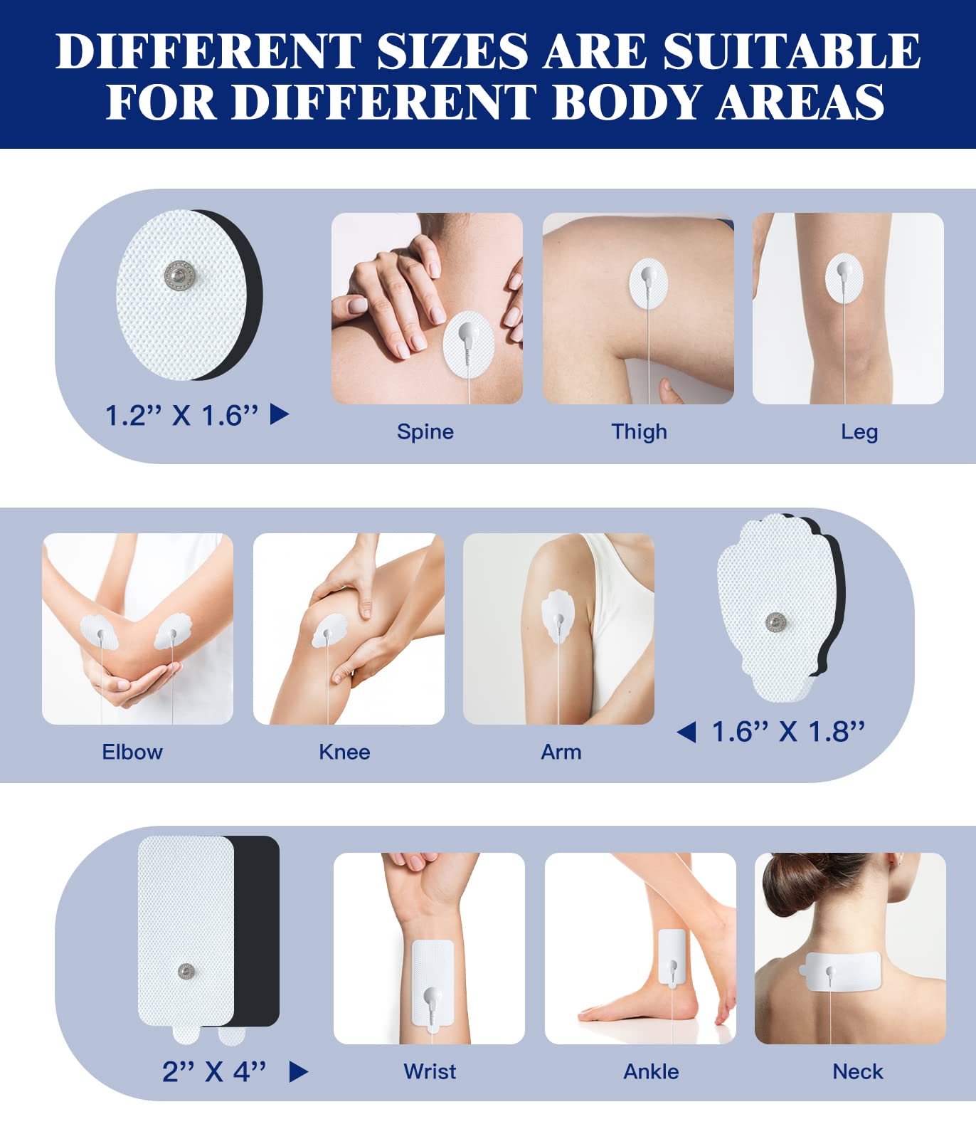 24 Pack TENS Unit Replacement Pads, Reusable Long-Lasting Self-Adhesive Non-Irritating Snap Electrodes Pad for Tens Unit with Standard 3.5mm Snap-on Connector, Compatible with Belifu, Brilnurse TENS